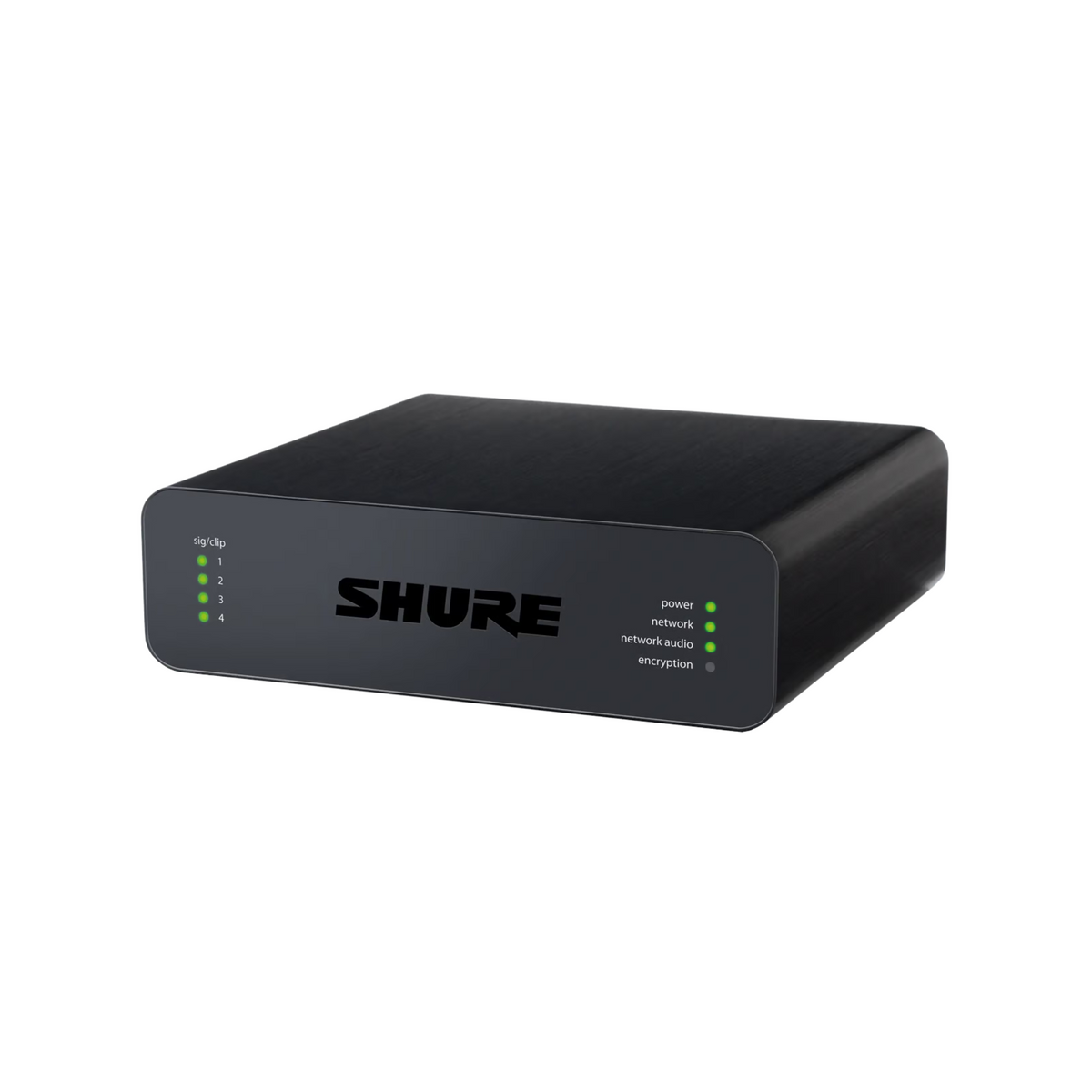 Shure audio network interface with 4 XLR inputs. Audio routing via Dan ...